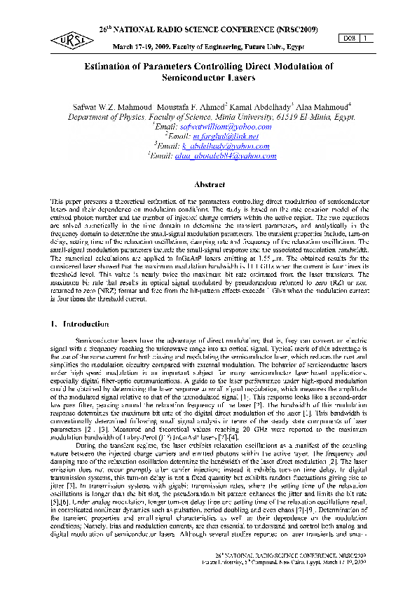 (PDF) Estimation of Parameters Controlling Direct Modulation of ...