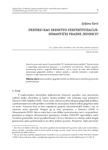 (PDF) Prefiksi kao sredstvo perfektivizacije: semantički prazne ...