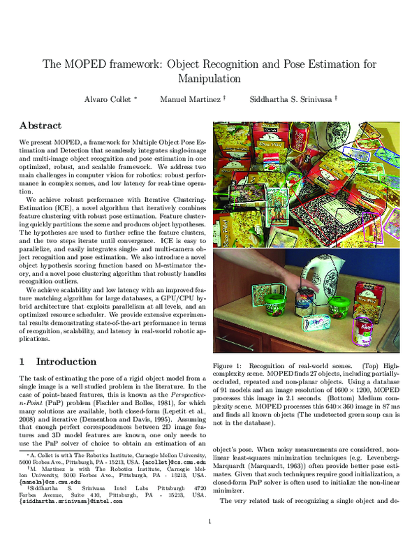 Pdf The Moped Framework Object Recognition And Pose Estimation For Manipulation