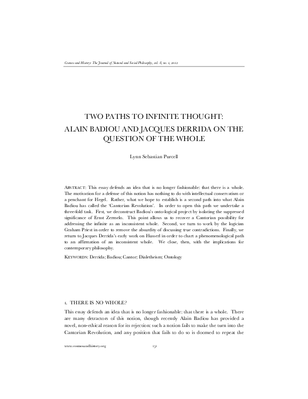 (PDF) Two Paths to Infinite Thought: Alain Badiou and Jacques Derrida ...