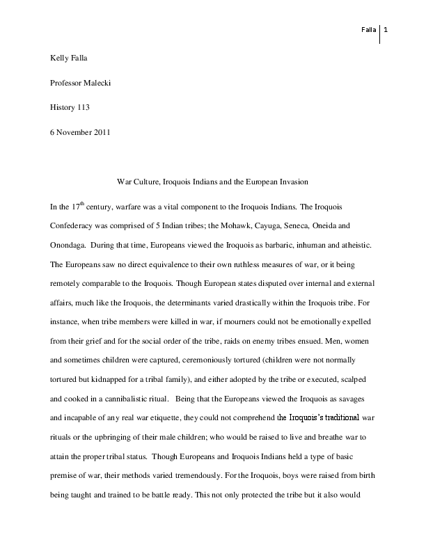 (DOC) War Culture, Iroquois Indians and the European Invasion