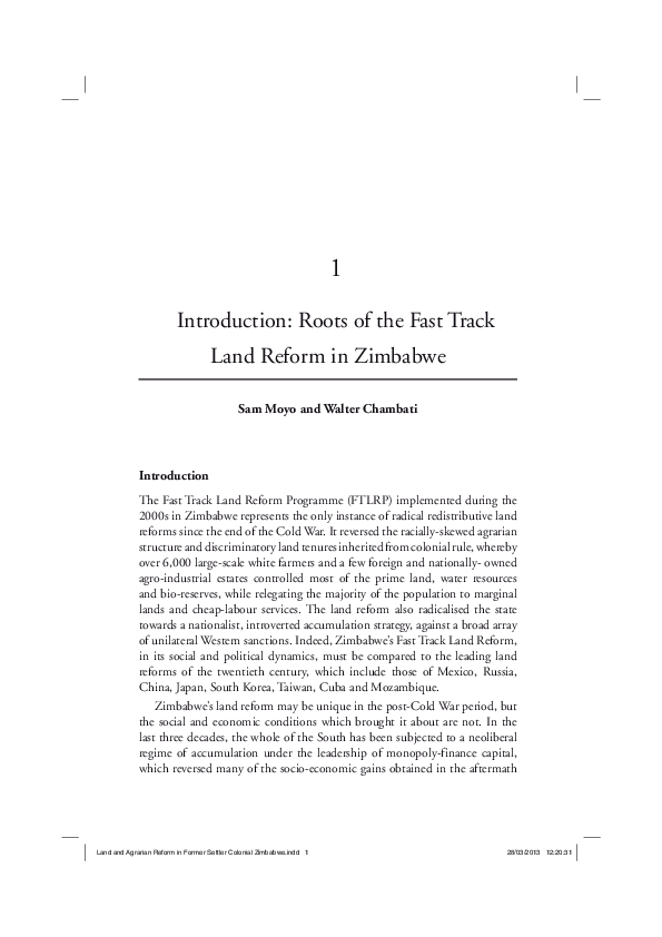 (PDF) Introduction: Roots of the Fast Track Land Reform in Zimbabwe