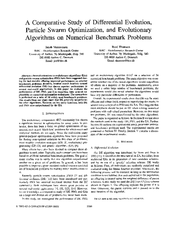 (PDF) A Comparative Study of Differential Evolution, Particle Swarm Optimization, and Evolutionary,