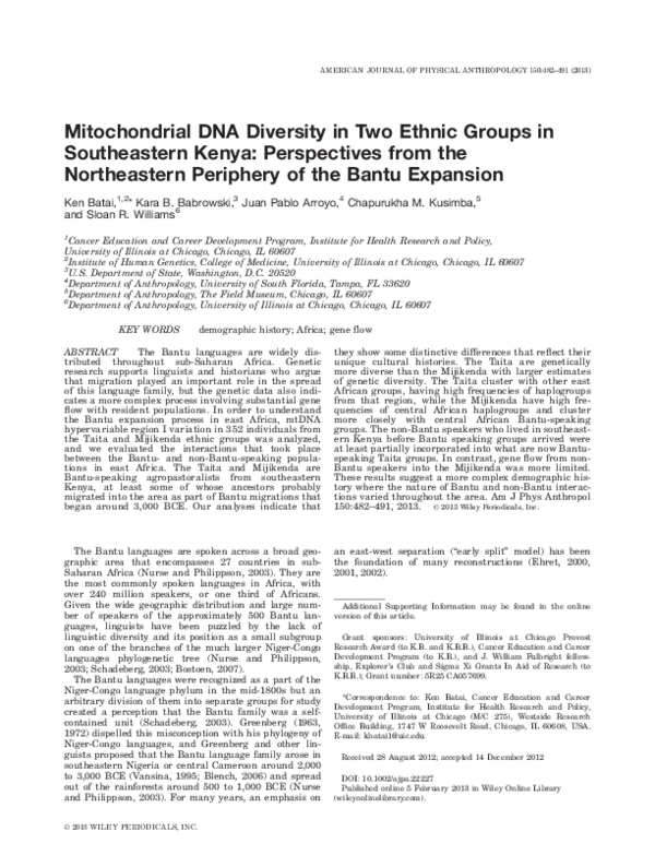 (PDF) Mitochondrial DNA Diversity in Two Ethnic Groups in Southeastern ...