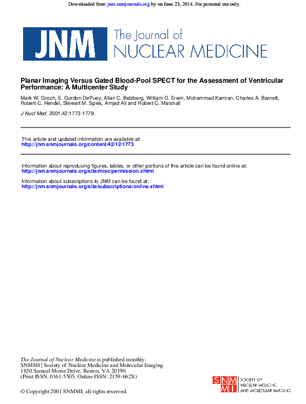 (PDF) Planar Imaging Versus Gated Blood-Pool SPECT for the Assessment ...