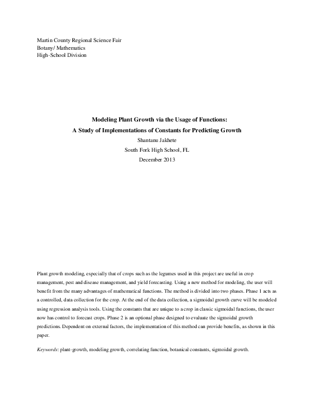 (DOC) Modeling Plant Growth With Mathematical Models