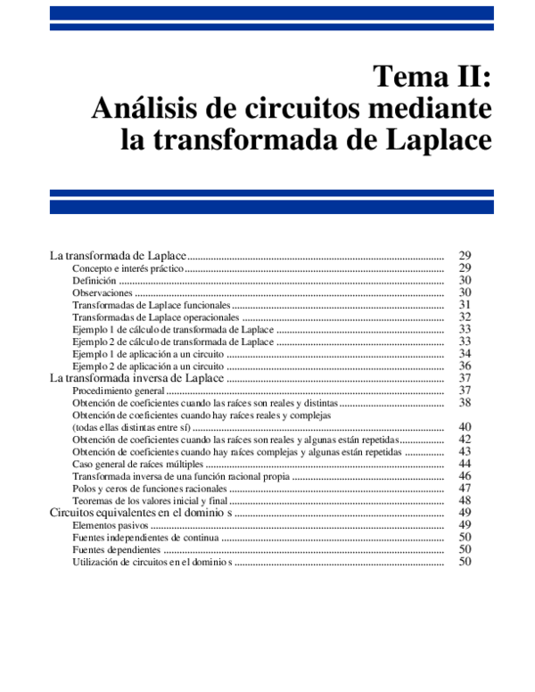 (PDF) Tema II: Análisis de circuitos mediante la transformada de Laplace