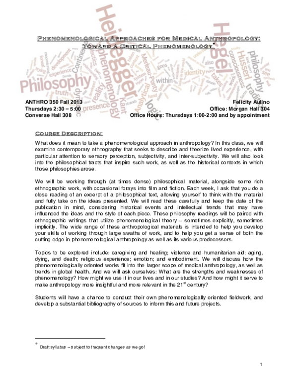 (PDF) Phenomenological Approaches for Medical Anthropology: Toward a ...