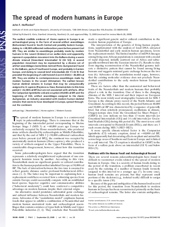 The spread of modern humans in Europe