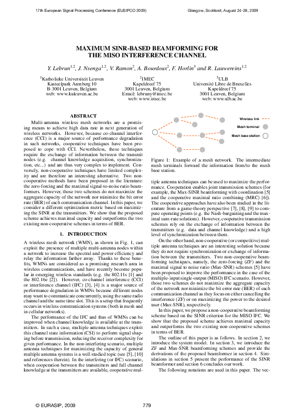(PDF) MAXIMUM SINR-BASED BEAMFORMING FOR THE MISO INTERFERENCE CHANNEL