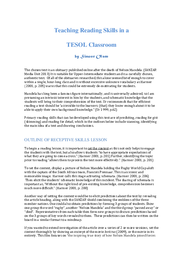 (DOC) Teaching Reading Skills in a TESOL Classroom