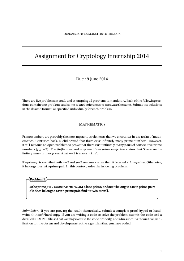 (PDF) Assignment for Cryptology