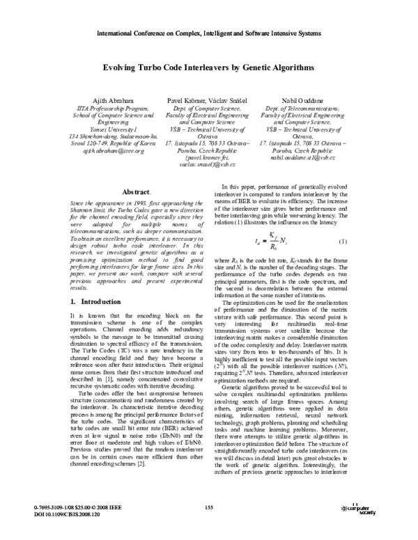 (PDF) Evolving Turbo Code Interleavers by Genetic Algorithms