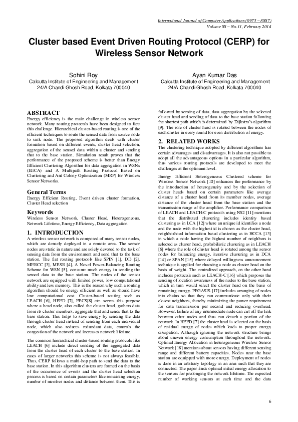 Pdf Cluster Based Event Driven Routing Protocol Cerp For Wireless