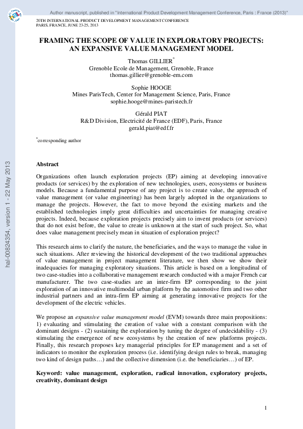 (PDF) Framing the scope of value in exploratory projects: An expansive ...