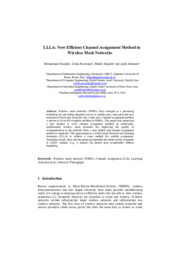 (PDF) LLLA: New Efficient Channel Assignment Method in Wireless Mesh Networks