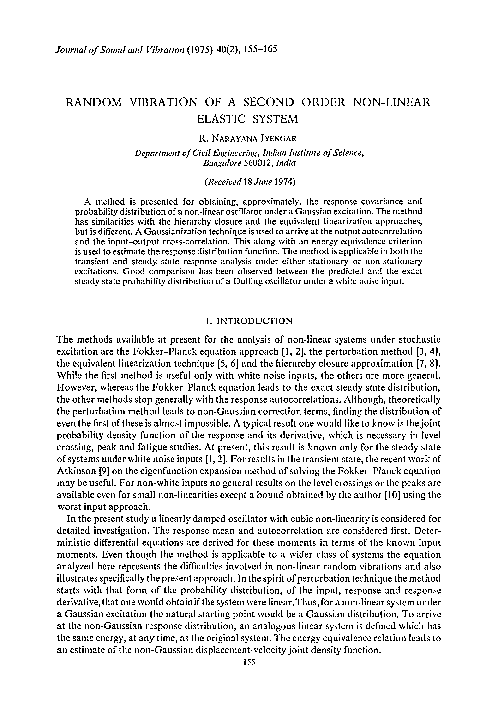 (PDF) RANDOM VIBRATION OF A SECOND ORDER NON-LINEAR ELASTIC SYSTEM