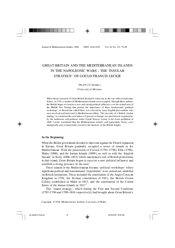 (PDF) Gould Francis Leckie and the ‘insular strategy’ of Great Britain ...