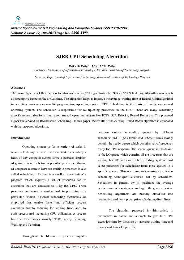 (PDF) SJRR CPU scheduling algorithm