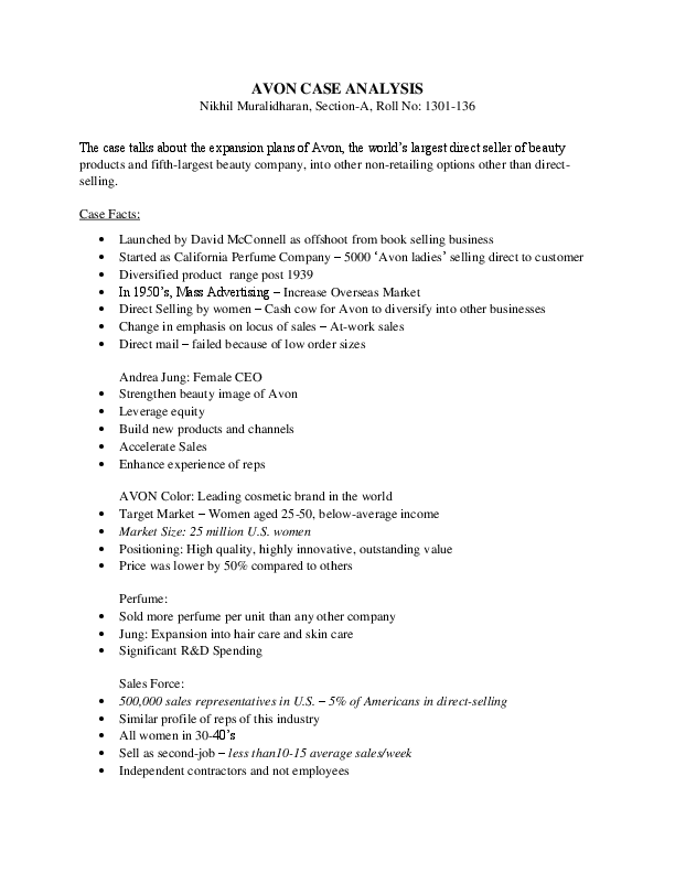 (DOC) AVON CASE ANALYSIS