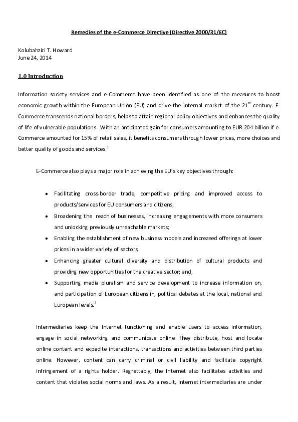 (PDF) Remedies of the e-Commerce Directive (Directive 2000/31/EC