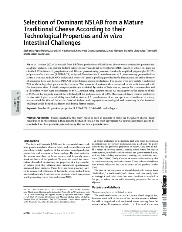 (PDF) Selection of Dominant NSLAB from a Mature Traditional Cheese ...