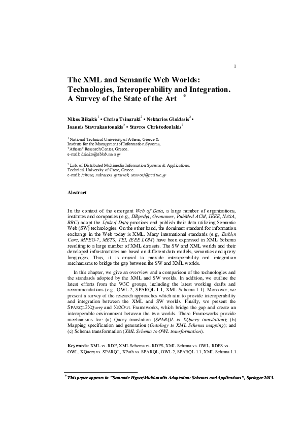 (PDF) The XML and Semantic Web Worlds: Technologies, Interoperability and Integration. A Survey ...