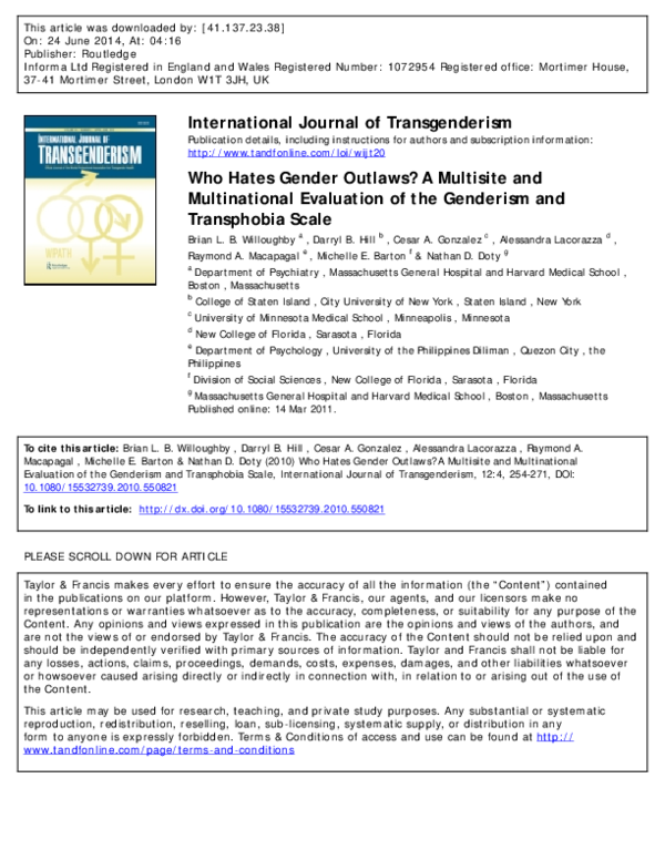 (PDF) Who Hates Gender Outlaws? A Multisite and MultinationalEvaluation ...
