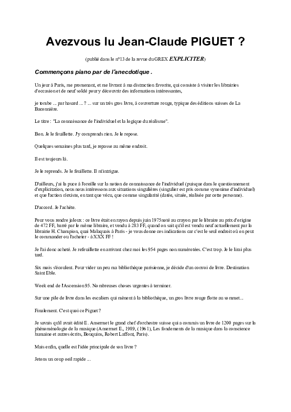 (PDF) Avez vous lu Jean-Claude PIGUET