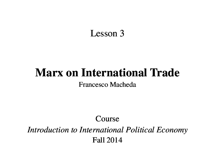 (PDF) Marx on International Trade - Lesson 3 - Macheda