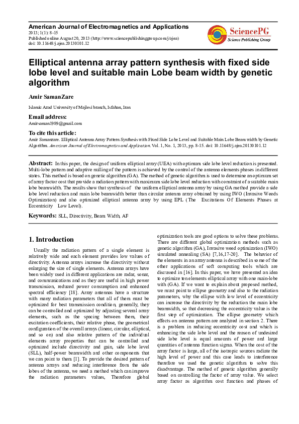 Pdf Phase Only Synthesis Of Minimum Peak Sidelobe Patterns For Linear And Planar Arrays Om
