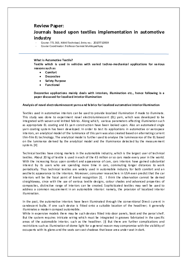 (PDF) Review Paper functional Textiles