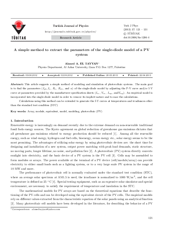 Pdf A Simple Method To Extract The Parameters Of The Single Diode