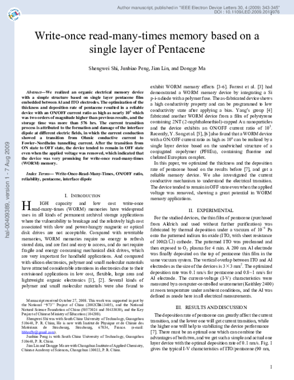 (PDF) Write-Once Read-Many-Times Memory Based on a Single Layer of ...