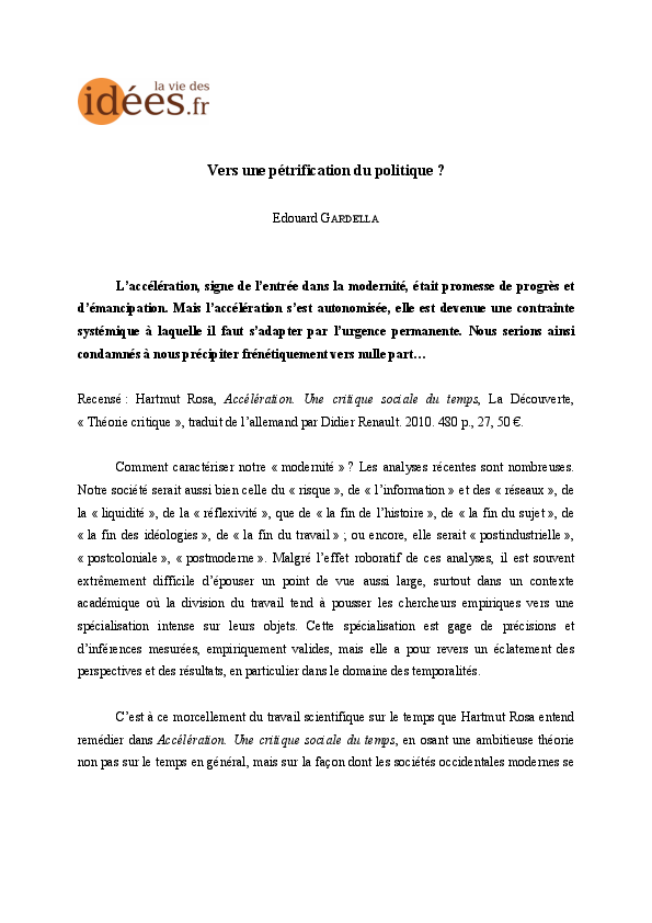 (PDF) Accélération. Une critique sociale du temps, de Hartmut Rosa (La ...