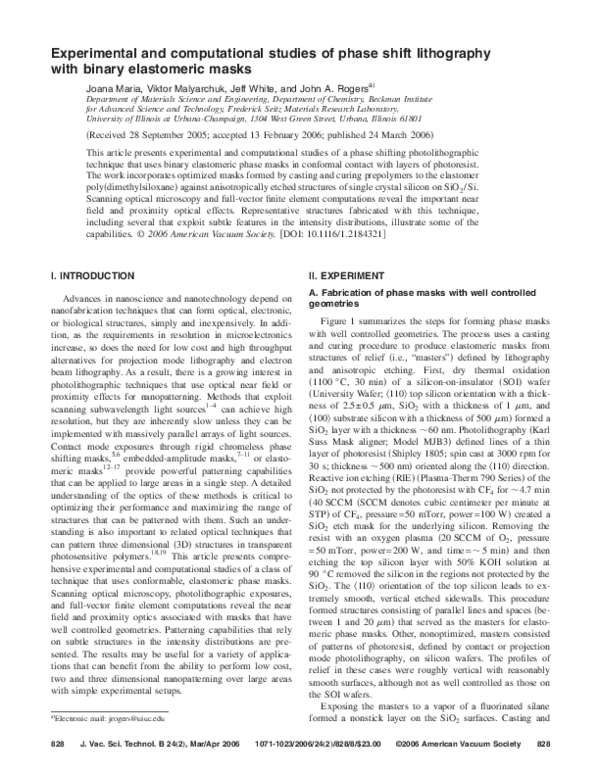 (PDF) Experimental and computational studies of phase shift lithography ...