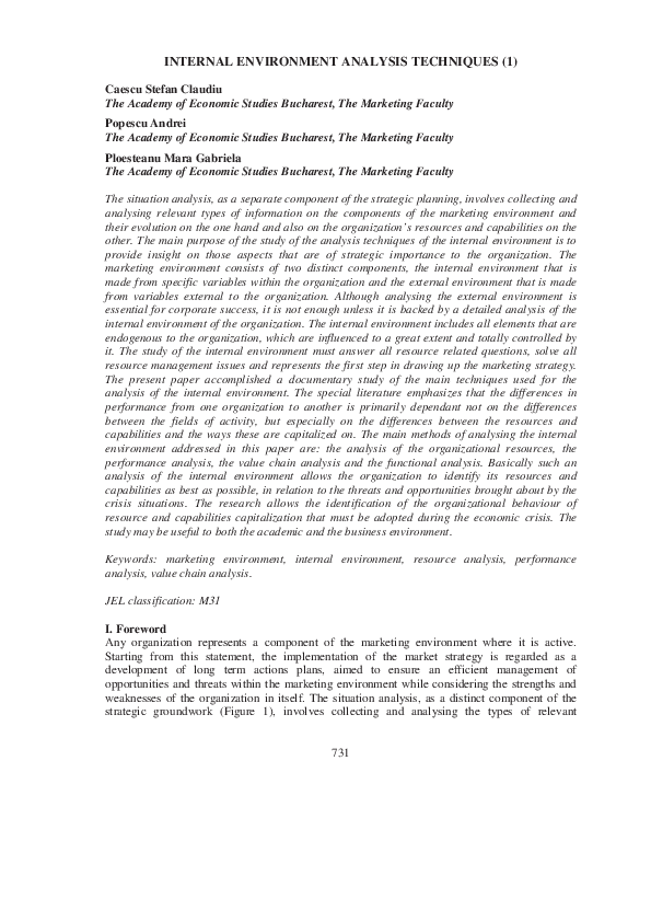 (PDF) INTERNAL ENVIRONMENT ANALYSIS TECHNIQUES