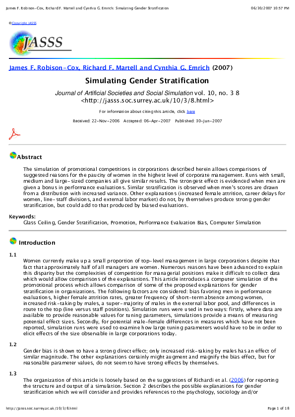 (PDF) Simulating Gender Stratification