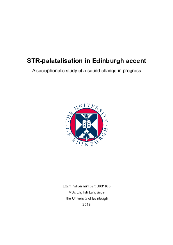 (PDF) STR-palatalisation in Edinburgh accent: A sociophonetic study of ...