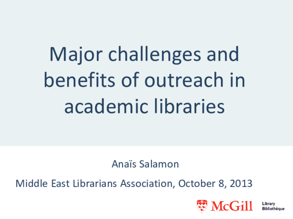 (PPT) Major challenges and benefits of outreach in academic libraries