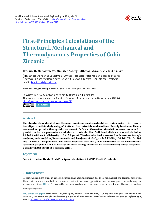 (PDF) First-Principles Calculations of the Structural, Mechanical and Thermodynamics Properties ...