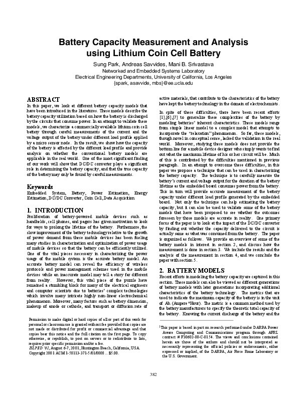 (PDF) Battery capacity measurement and analysis using lithium coin cell ...