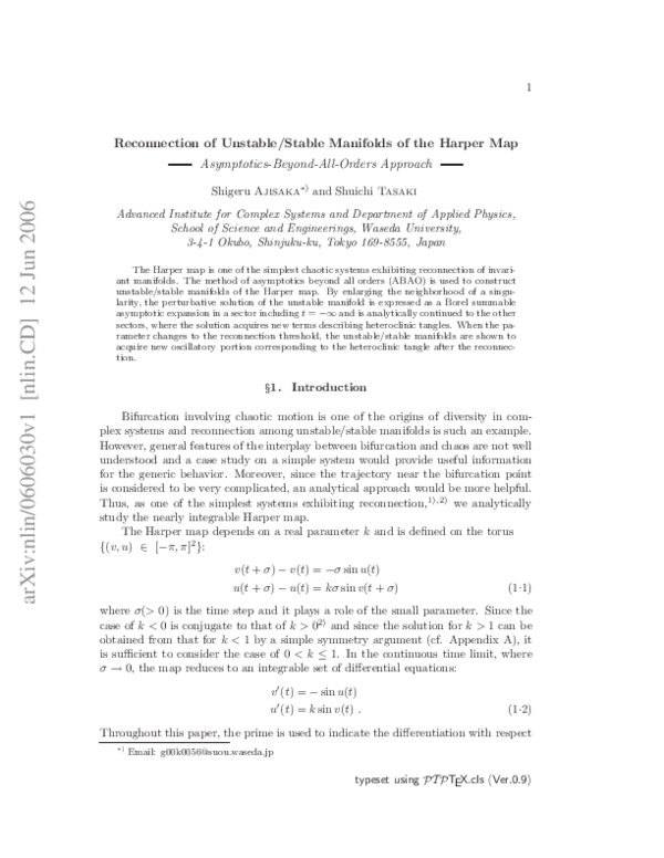(PDF) Reconnection of Unstable/Stable Manifolds of the Harper Map | Shigeru Ajisaka - Academia.edu