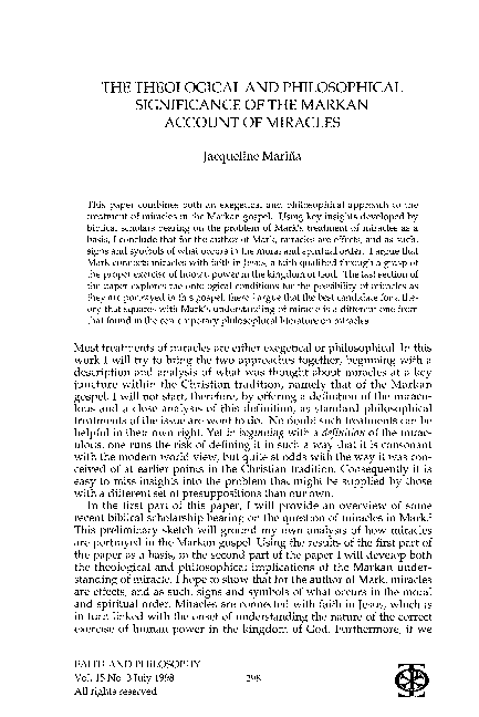 (PDF) The Theological and Philosophical Significance of the Markan ...