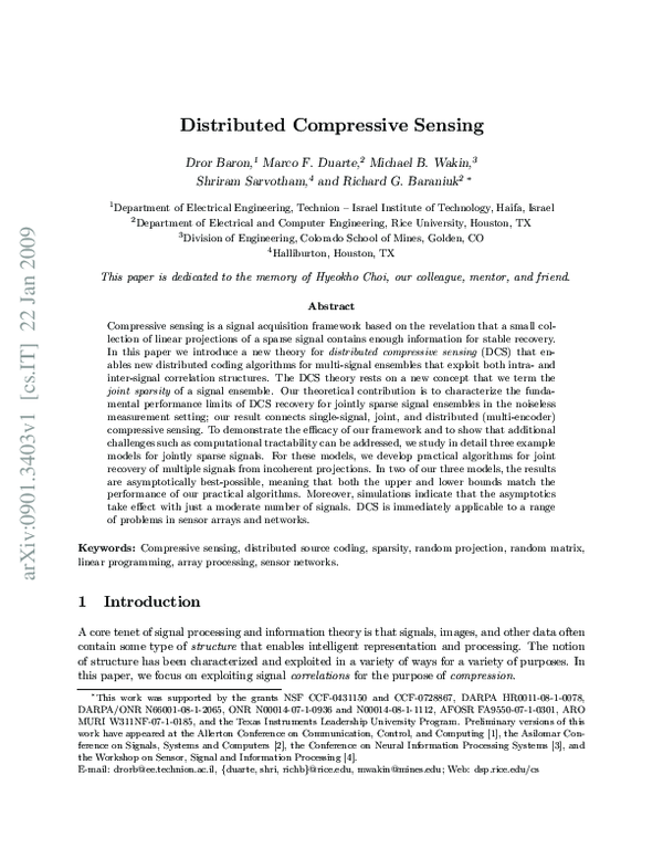 (PDF) Distributed Compressive Sensing