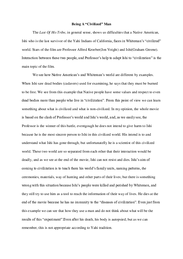 (DOC) Being A "Civilized" Man The Last Of His Tribe