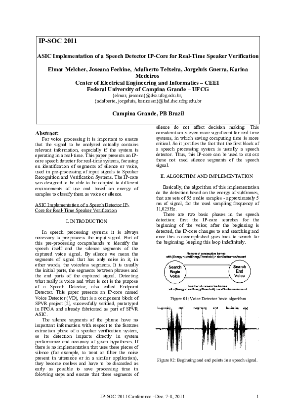 (PDF) ASIC Implementation of a Speech Detector IP-Core for Real-Time Speaker Verification