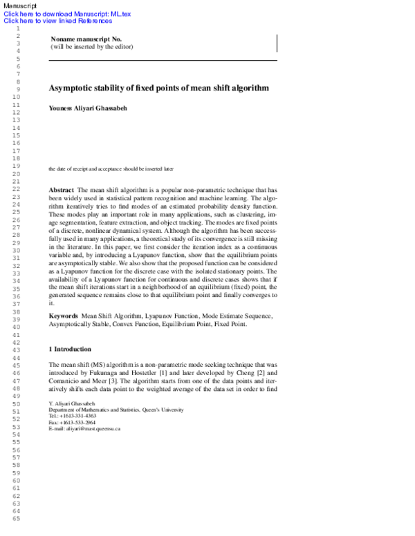 (PDF) Asymptotic stability of equilibrium points of mean shift algorithm