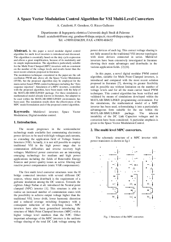 Pdf A Space Vector Modulation Control Algorithm For Vsi Multi Level Converters Erasmo Dal