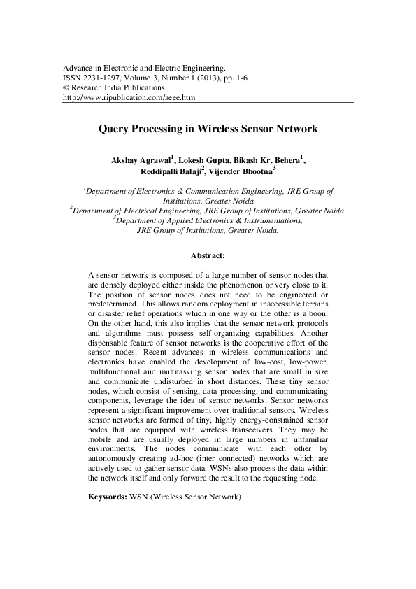 (PDF) Query Processing in Wireless Sensor Network